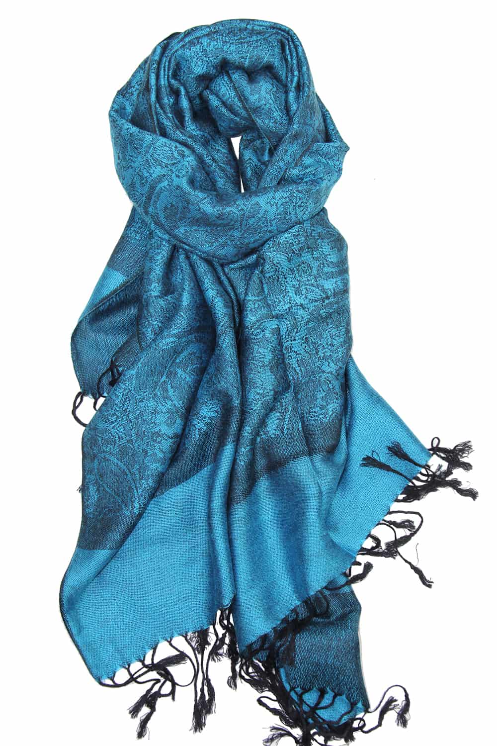 Cyan Blue Jacquard Pashmina - US Wholesale Scarves
