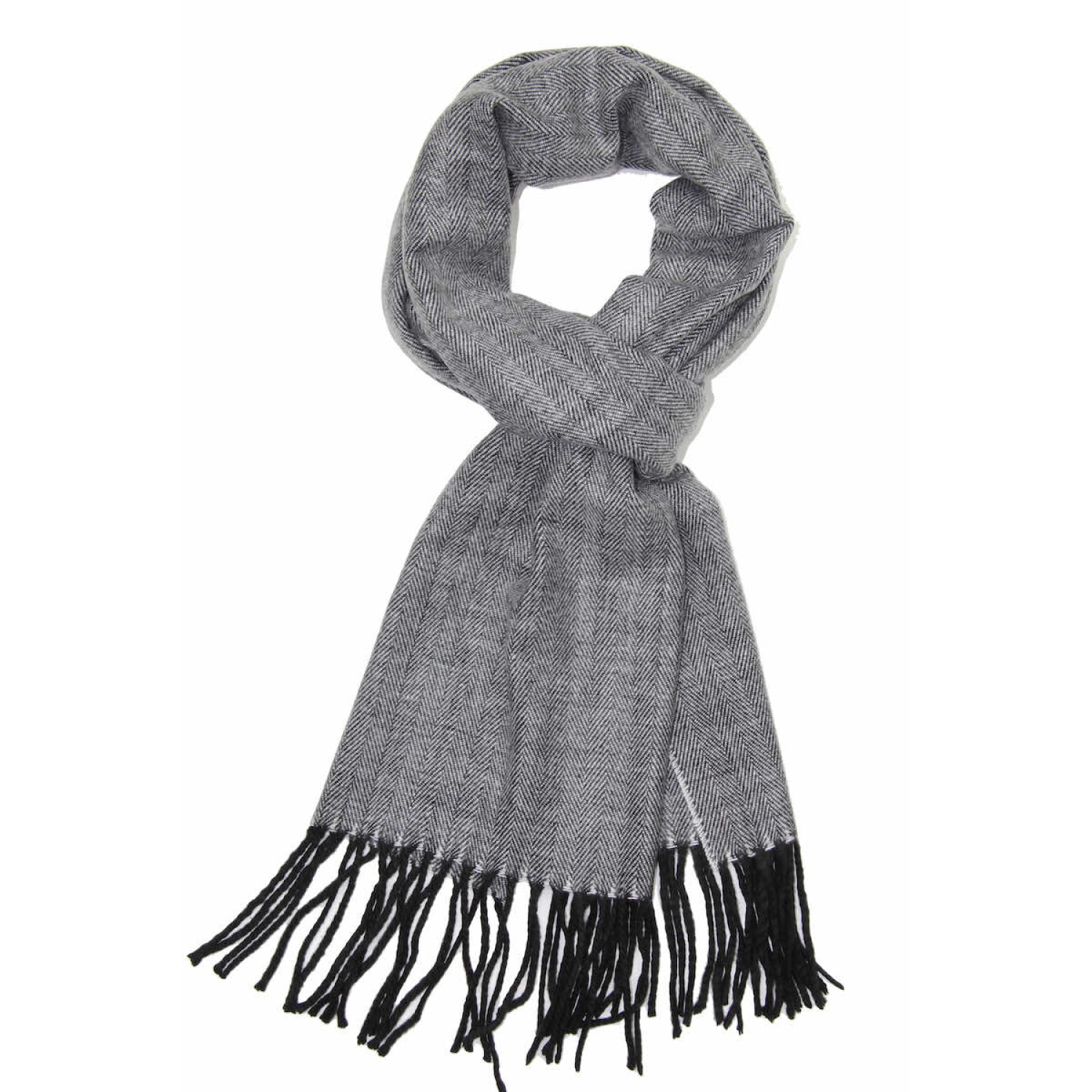 Black Grey Herringbone Cashmere Feel Scarf - US Wholesale Scarves