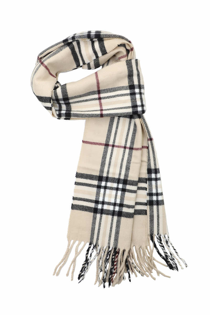Beige Cashmere Feel Plaid Scarf - US Wholesale Scarves