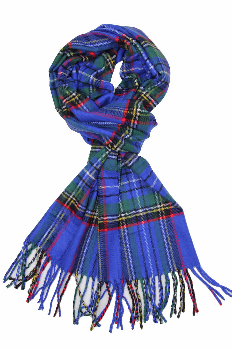 Blue Cashmere Feel Tartan Scarf - US Wholesale Scarves