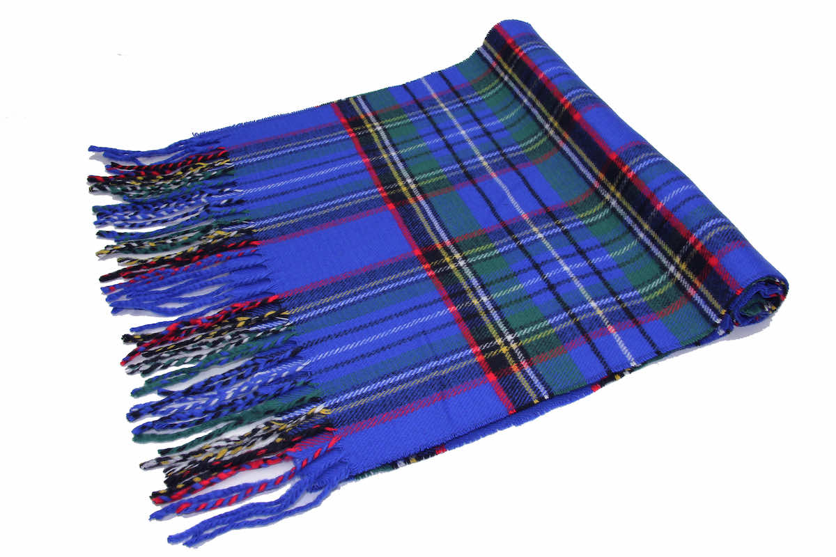 Blue Cashmere Feel Tartan Scarf - US Wholesale Scarves