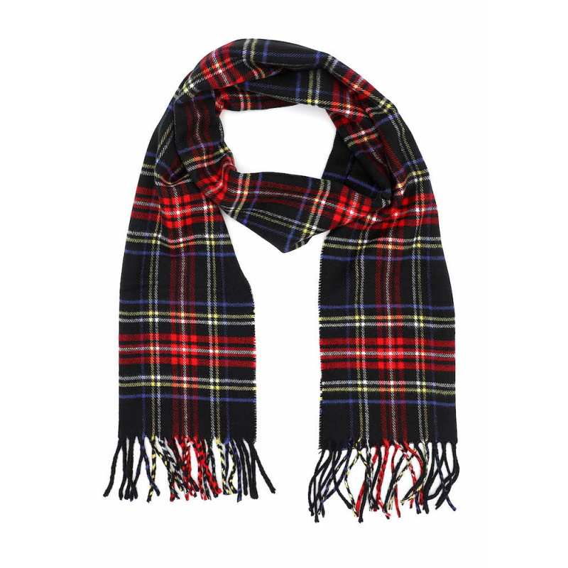Black Cashmere Feel Tartan Plaid Scarf - US Wholesale Scarves
