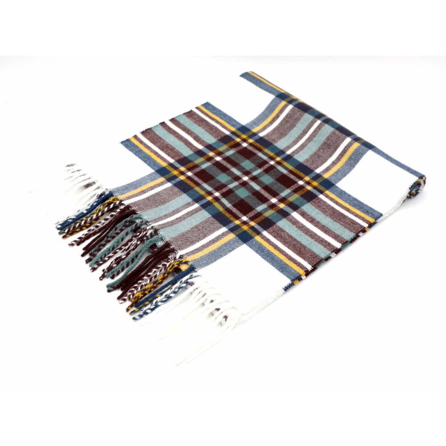 White Cashmere Feel Scottish Tartan Scarf - US Wholesale Scarves