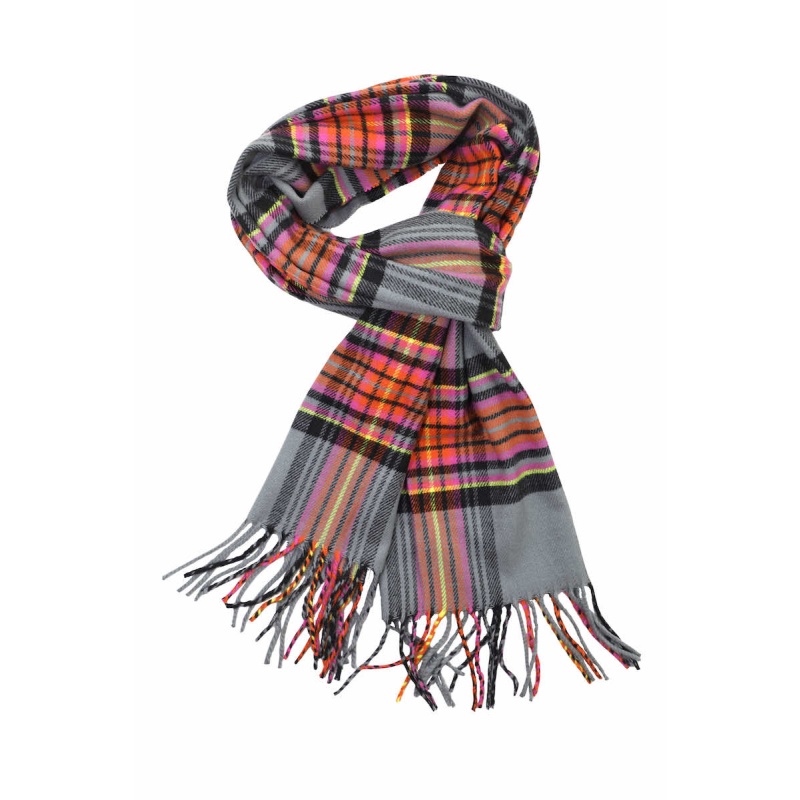 Grey Orange Tartan Plaid Scarf - US Wholesale Scarves
