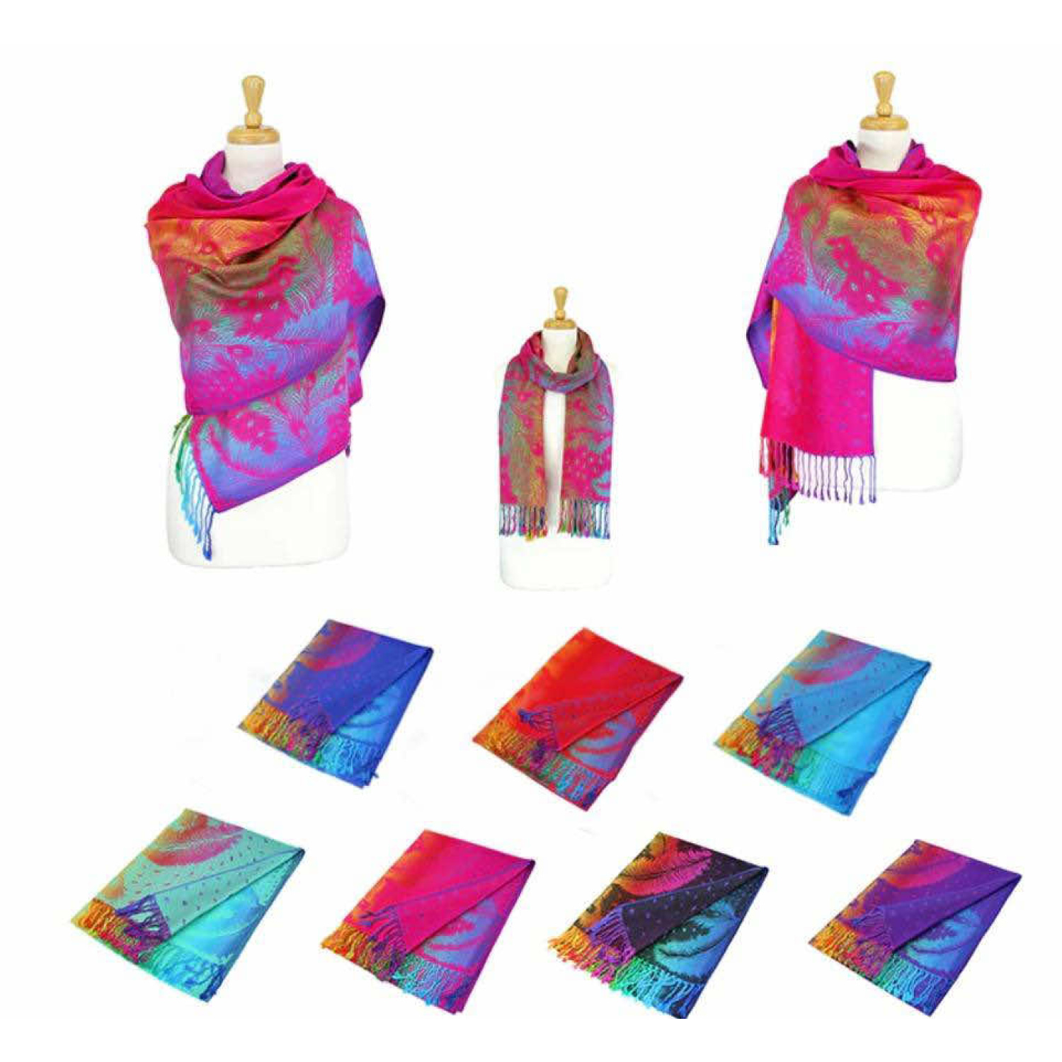 Rainbow Peacock Pashmina Shawl Scarf 050 (1 DZ, Asst. Color) - US ...